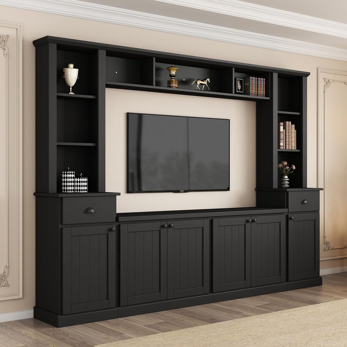 Minimalist Entertainment Wall Unit Set with Bridge for TVs Up to 75 ...
